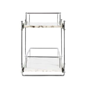 Household Essentials Glidez Chrome-Plated Steel and Faux Marble Pull-Out/Slide-Out Storage Organizer for Under Cabinet Use - 2-Tier Dual-Slide - Fits Standard Size Cabinet or Shelf, White and Chrome