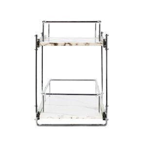 Household Essentials Glidez Chrome-Plated Steel and Faux Marble Pull-Out/Slide-Out Storage Organizer for Under Cabinet Use - 2-Tier Dual-Slide - Fits Standard Size Cabinet or Shelf, White and Chrome