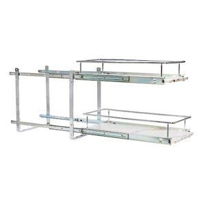 Household Essentials Glidez Chrome-Plated Steel and Faux Marble Pull-Out/Slide-Out Storage Organizer for Under Cabinet Use - 2-Tier Dual-Slide - Fits Standard Size Cabinet or Shelf, White and Chrome