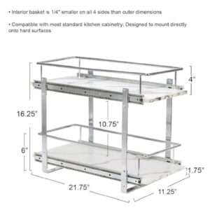 Household Essentials Glidez Chrome-Plated Steel and Faux Marble Pull-Out/Slide-Out Storage Organizer for Under Cabinet Use - 2-Tier Dual-Slide - Fits Standard Size Cabinet or Shelf, White and Chrome