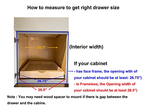 COUVER Pull Out Soft Close Cabinet Organizer, Wood Drawer Slide Out Shelves for Kitchen, 28.5"(W) x 21.25"(D) X 4"(H), Soft-Close Rail with Spacer, Side Mount