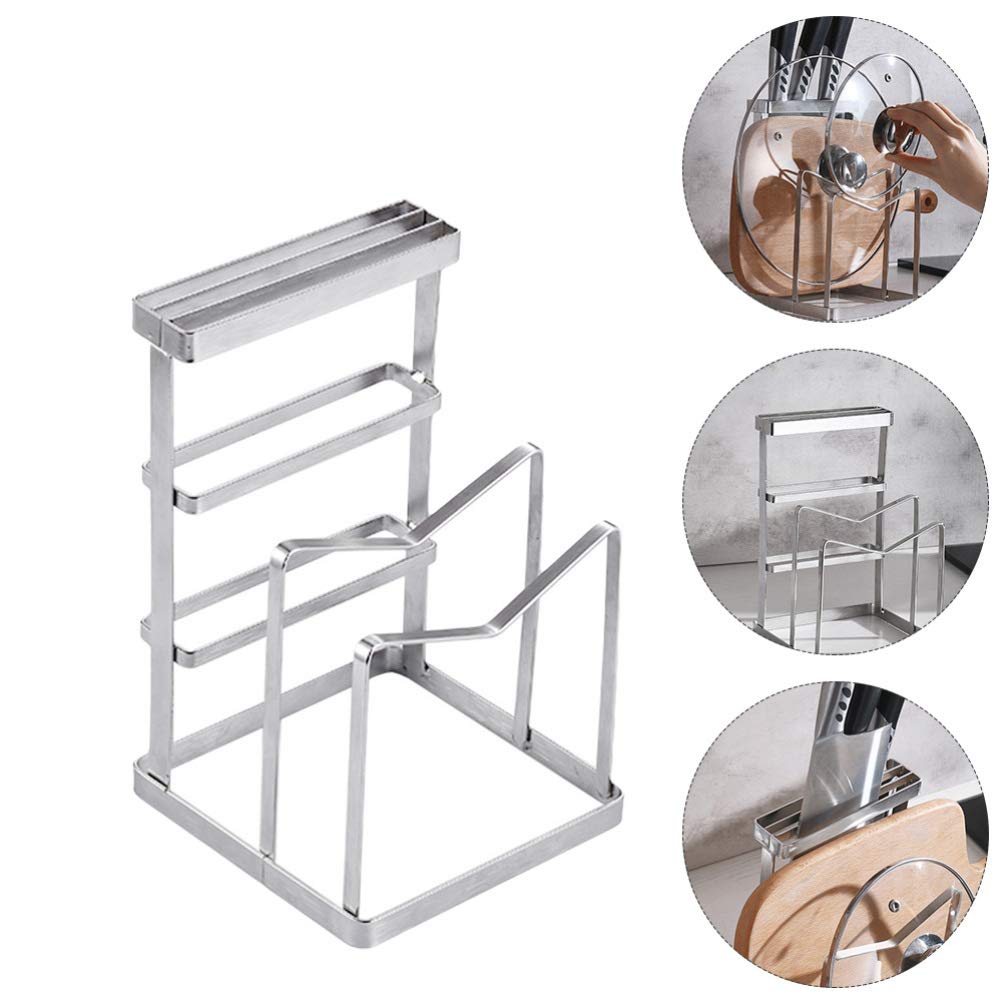 Hemoton Stainless Steel Pot Lid Stand Chopping Board Rack Knife Storage Block Kitchen Organizer Accessory