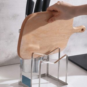 Hemoton Stainless Steel Pot Lid Stand Chopping Board Rack Knife Storage Block Kitchen Organizer Accessory