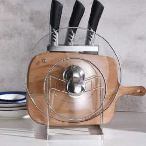 Hemoton Stainless Steel Pot Lid Stand Chopping Board Rack Knife Storage Block Kitchen Organizer Accessory