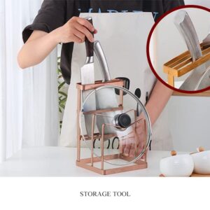 Knife Holder Bakeware Organizer Pot Lid Holder Rack for Pots, Cake Molds, Cutting Boards, Mats, Cookware-Rose Gold