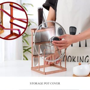 Knife Holder Bakeware Organizer Pot Lid Holder Rack for Pots, Cake Molds, Cutting Boards, Mats, Cookware-Rose Gold