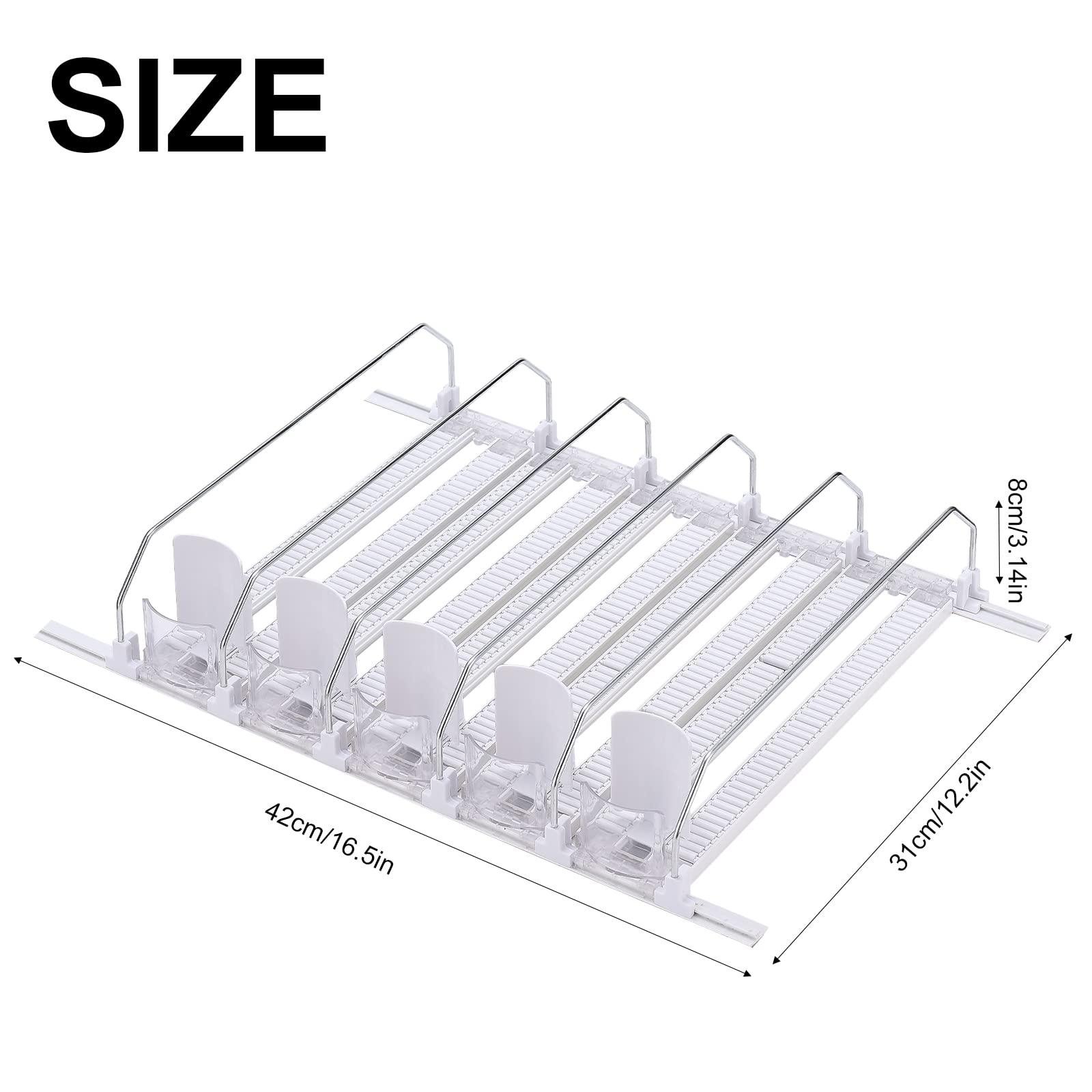 Mokylor Drink Dispenser for Fridge, 5 Row Self-Pushing Soda Can Organizer for Refrigerator, Width Ajustable Beverage Pusher Glide Beer Pop Can Water Bottle Storage for Pantry (5 Row)