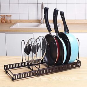 YUOP Expandable Pots and Pans Organizer,Pot Lid Organizer Rack for Cabinet with 10 Dividers Pot Holder Rack for Kitchen Bakeware Cookware