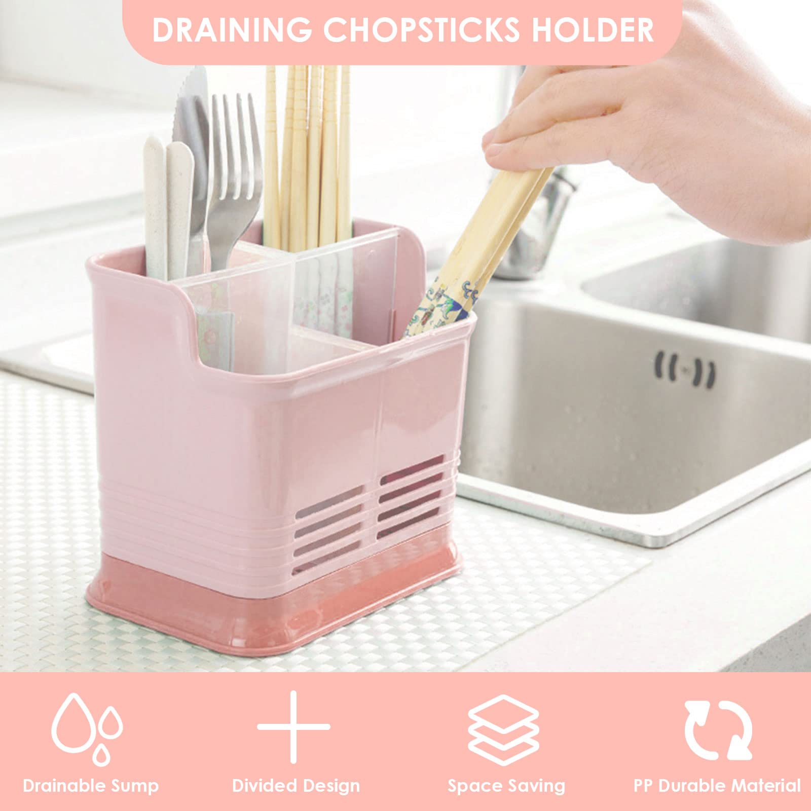 Rehomy Chopsticks Holder, Spoon Fork Holder Draining Storage Rack Kitchen Utensil Organizer