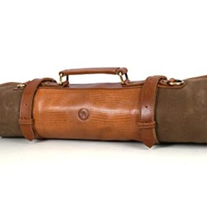 Leather Canvas Knife Roll Storage Bag Expandable 10 Pockets Detachable Shoulder Strap Travel-Friendly Chef Knife Case Roll By Aaron Leather Goods (OVIEDO, Canvas Leather)