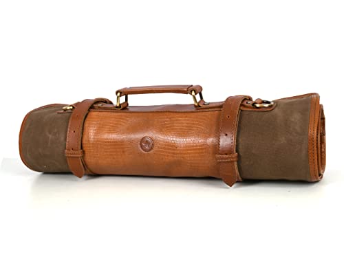 Leather Canvas Knife Roll Storage Bag Expandable 10 Pockets Detachable Shoulder Strap Travel-Friendly Chef Knife Case Roll By Aaron Leather Goods (OVIEDO, Canvas Leather)