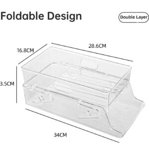 Beverage Can Organizer for Refrigerator, Soda Can Dispenser for Refrigerator Double Layer Liftable and Foldable Soda Can Storage Bin, Automatic Rolling Plastic Drink Holder for Fridge, Pantry, Cabinet