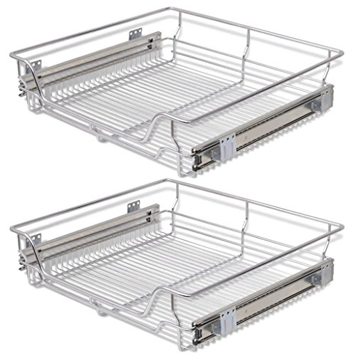 Festnight Pack of 2 Pull-Out Wire Storage Baskets Rack Sliding Steel Cabinet Slides Under Shelves Sliding Organizer for Kitchen Pantry Bathroom Cupboard Suitable for 23.6" Wide Cabinet