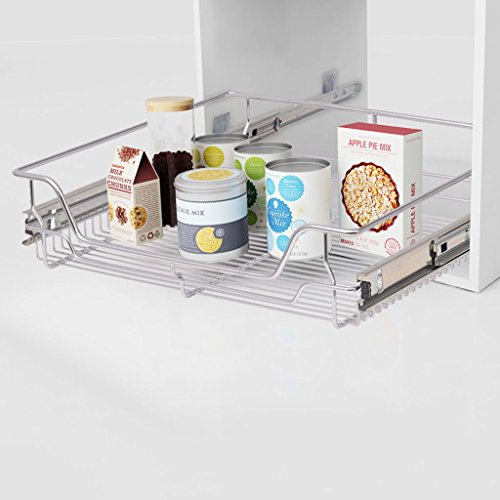 Festnight Pack of 2 Pull-Out Wire Storage Baskets Rack Sliding Steel Cabinet Slides Under Shelves Sliding Organizer for Kitchen Pantry Bathroom Cupboard Suitable for 23.6" Wide Cabinet