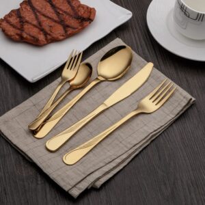 50-Piece Gold Silverware Set Stainless Steel Flatware Cutlery, Eating Utensils Set for 10, Forks Spoons Knives Silverware for Restaurant Hotel Family Gatherings Daily Use