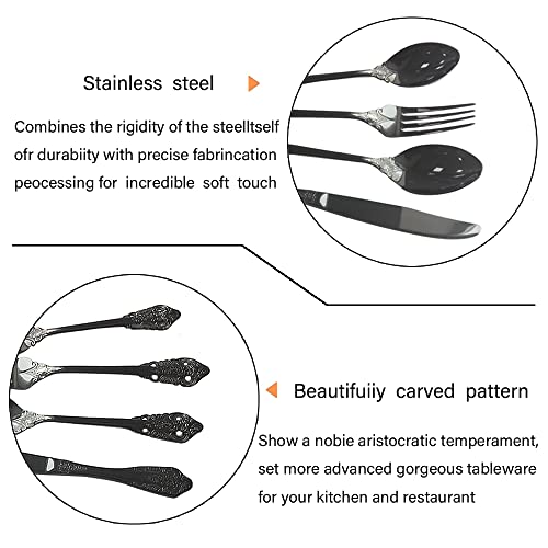 LAIION Silverware Set，24-Piece Stainless Steel Flatware Service for 6, Mirror Finish Cutlery Set Black Color flatware set for 6