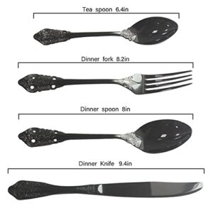 LAIION Silverware Set，24-Piece Stainless Steel Flatware Service for 6, Mirror Finish Cutlery Set Black Color flatware set for 6