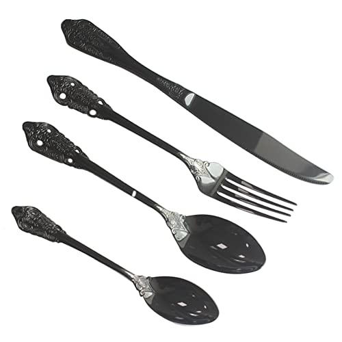 LAIION Silverware Set，24-Piece Stainless Steel Flatware Service for 6, Mirror Finish Cutlery Set Black Color flatware set for 6