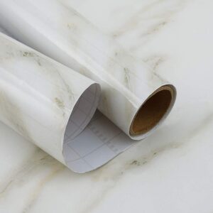 BURGELIY White Marble Wall Paper Marble Contact Paper Countertop Covers Peel and Stick Countertops for Kitchen Glossy Self-Adhesive Vinyl 15.7"×356" Granite Contact Paper for Cabinets Drawer Bathroom