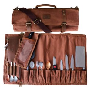 leather knife roll chef bag knife storage roll bag 12 dedicated slots interior zipped pocket special flap pocket for cleaver portable knife bag case storage