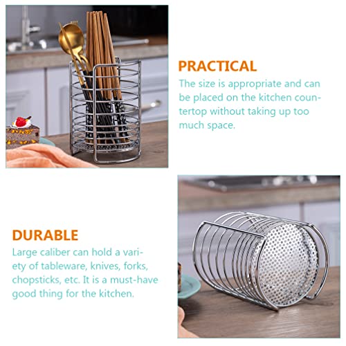 Luxshiny Kitchen Utensils Holder Cutlery Silverware Drying Rack Stainless Steel Chopsticks Drainage Basket Flatware Drainer Holder for Home Kitchen Silver