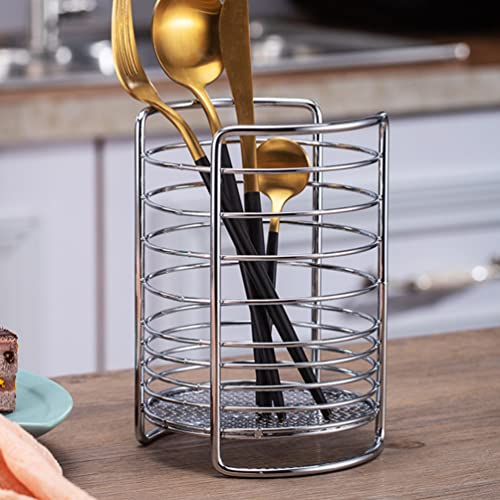 Luxshiny Kitchen Utensils Holder Cutlery Silverware Drying Rack Stainless Steel Chopsticks Drainage Basket Flatware Drainer Holder for Home Kitchen Silver