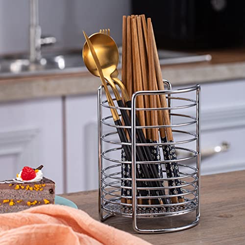 Luxshiny Kitchen Utensils Holder Cutlery Silverware Drying Rack Stainless Steel Chopsticks Drainage Basket Flatware Drainer Holder for Home Kitchen Silver