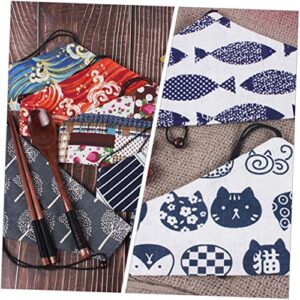 Homoyoyo 8pcs Cutlery Storage Bag Spoon Pouch Spoon Carrying Case Japanese Tableware Bags Outdoor Tableware Pouch House Fan Flatware Bag Travel Storage Bags Portable Linen