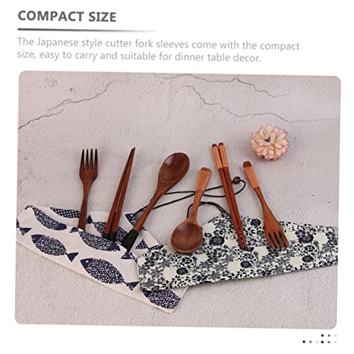 Homoyoyo 8pcs Cutlery Storage Bag Spoon Pouch Spoon Carrying Case Japanese Tableware Bags Outdoor Tableware Pouch House Fan Flatware Bag Travel Storage Bags Portable Linen