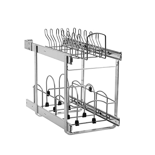 Knape & Vogt Simply Put 11-in W x 19.75-in 2-Tier Pull-Out Cookware Organizer, 11 Inch, Frosted Nickel