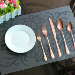 Black Silverware Set for 8 Floral Stainless Steel Flatware Set Unique Pattern Modern Cutlery Utensils 40 Piece Include Knives Forks and Spoons Tableware Set for Home Kitchen Wedding