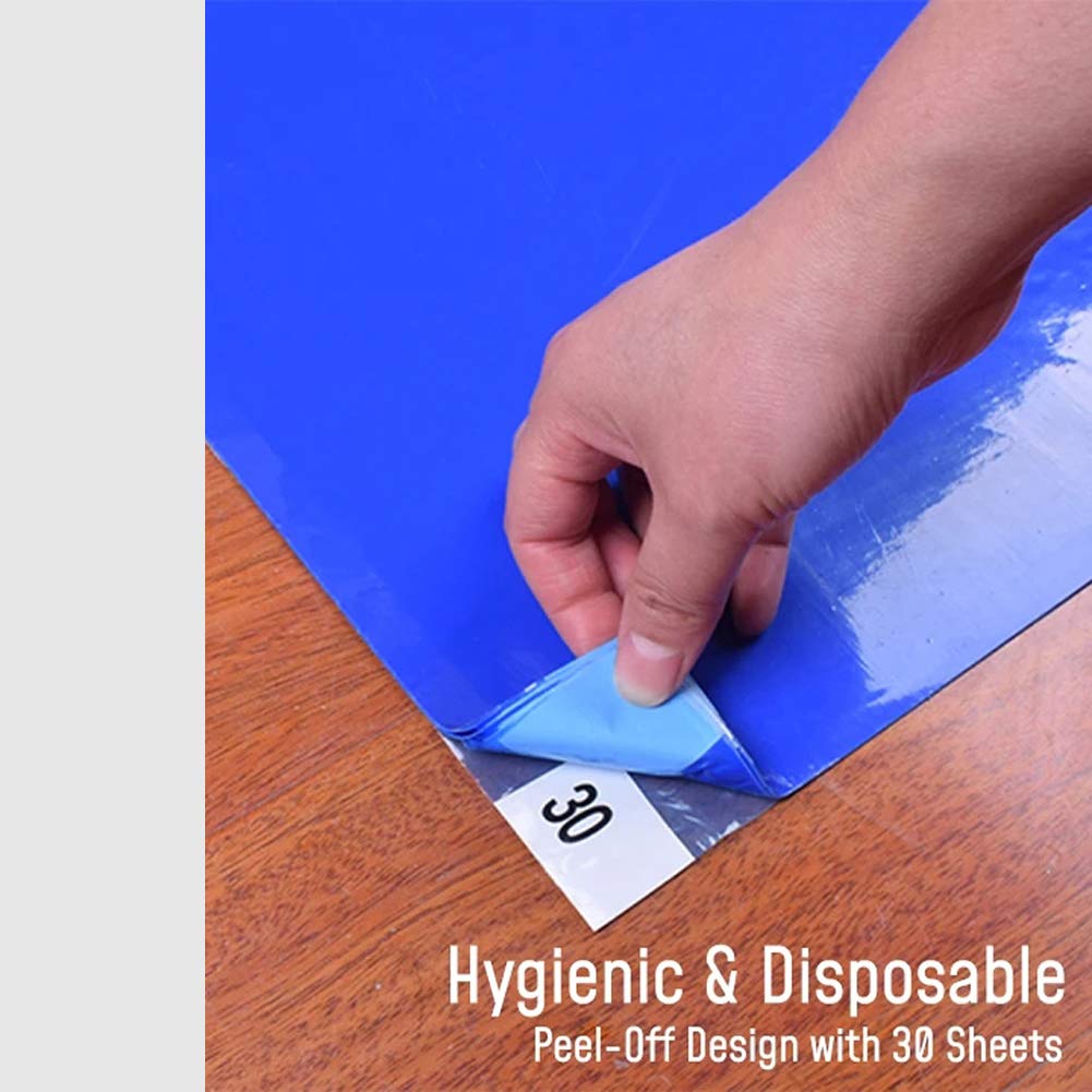 Sticky Mats - Blue Adhesive Mats - Cleanroom Sticky Mats - 30 Sheets Per Mat - Sticky Floor Mats Peel Off for Laboratories, Homes, Construction, Remove Dust and Dirt from Shoes 18X24inch