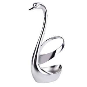 creative stainless steel fruit food fork spoon knife cutlery swan base holder - silver soundsbeauty