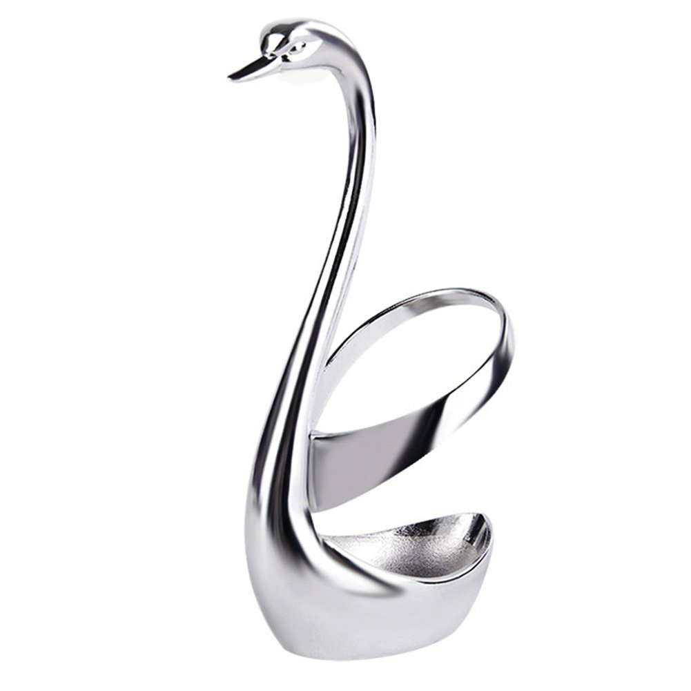 Creative Stainless Steel Fruit Food Fork Spoon Knife Cutlery Swan Base Holder - Silver SoundsBeauty