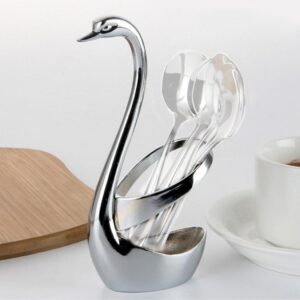 Creative Stainless Steel Fruit Food Fork Spoon Knife Cutlery Swan Base Holder - Silver SoundsBeauty