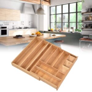 Garosa Bamboo Kitchen Drawer Organizer Expandable Drawer Organizer Adjustable Cutlery Tray Wooden Utensil Holder Multi Function Drawer Storage 9 Compartments for Silverware Knives