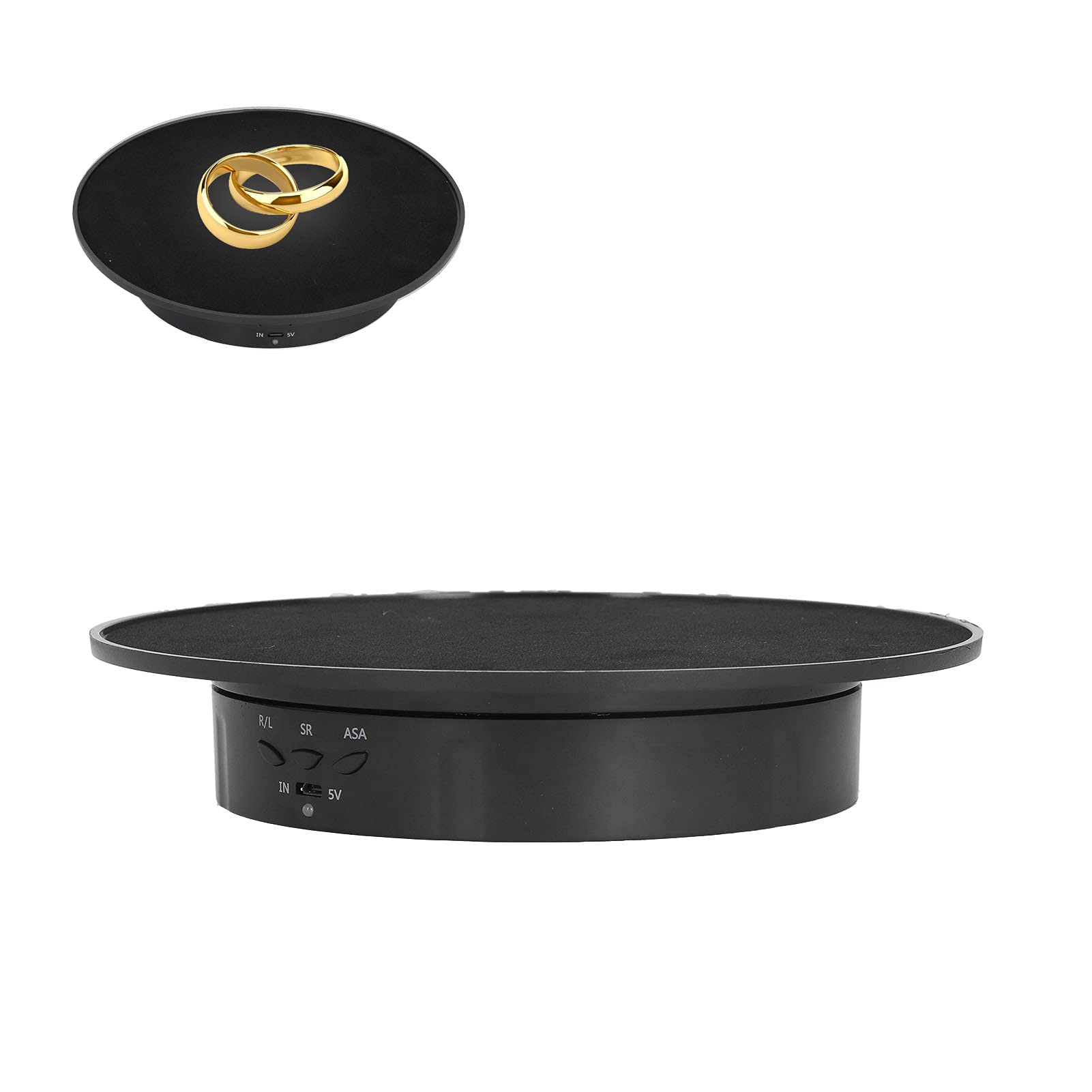 Yctze Motorized Rotating Display Stand, 200mm Motorized Rotating Display Stand Bracket 3 Speed USB Powered Jewelry Electric Rotating Turntable (【Black 200MM Suede English Version】)