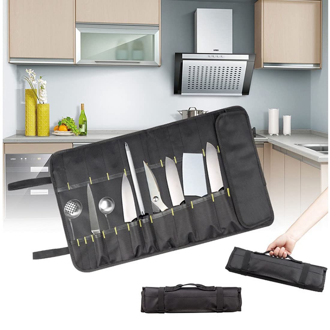 Chef 22 Slots Knife Roll Bag,Chef Knife Kit Bag(BLACK)