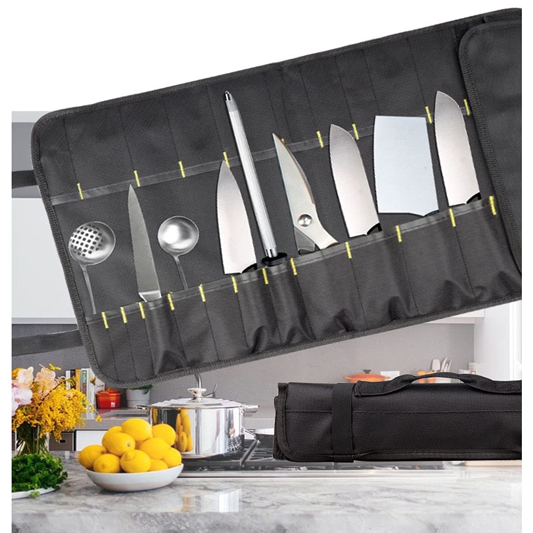 Chef 22 Slots Knife Roll Bag,Chef Knife Kit Bag(BLACK)