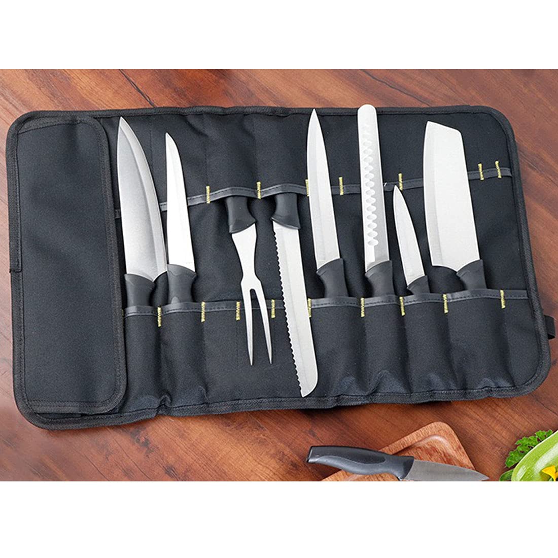 Chef 22 Slots Knife Roll Bag,Chef Knife Kit Bag(BLACK)