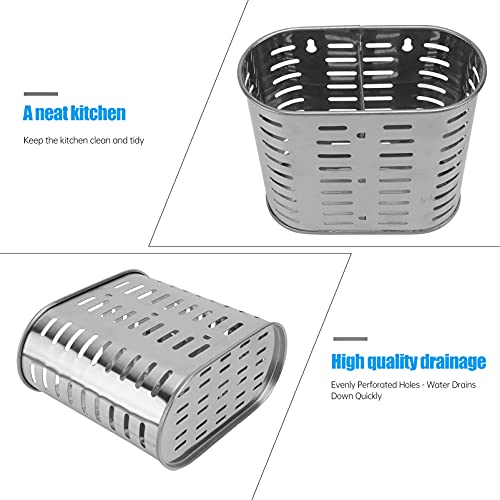 Cabilock Stainless Steel Utensil Holder Stainless Steel Kitchen Utensils Chopsticks Holder Drying Rack Basket Silverware Cutlery Organizer Rack for Countertop Utensil Drying Rack