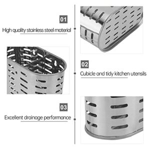 Cabilock Stainless Steel Utensil Holder Stainless Steel Kitchen Utensils Chopsticks Holder Drying Rack Basket Silverware Cutlery Organizer Rack for Countertop Utensil Drying Rack