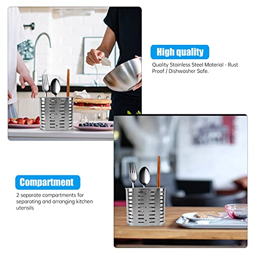 Cabilock Stainless Steel Utensil Holder Stainless Steel Kitchen Utensils Chopsticks Holder Drying Rack Basket Silverware Cutlery Organizer Rack for Countertop Utensil Drying Rack