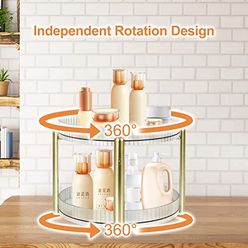 HSSPANFN 360° Rotating Makeup Organizer for Vanity 2 Tier, Large Capacity Cosmetics Storage Vanity Shelf Countertop，Bathroom Make Up Spinning Holder Rack for Brushes, Perfumes, Skincare