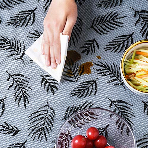 Waterproof Shelf Liner Cover Non Slip Non Adhesive Flower Printed Cabinets Liners for Kitchen Drawer Refrigerator 2 Rolls (12 * 94.5 inch) (Leaves)