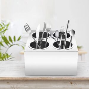 dnysysj commercial 4-hole stainless steel cylinder flatware countertop flatware cylinder organizer holder silverware utensil holder for kitchen