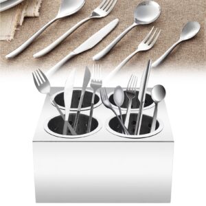 DNYSYSJ Commercial 4-Hole Stainless Steel Cylinder Flatware Countertop Flatware Cylinder Organizer Holder Silverware Utensil Holder for Kitchen