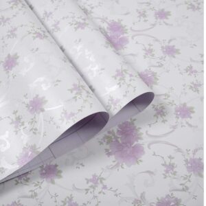 CHENGZHG Floral Shelf Paper Self Adhesive Shelf Liner Dresser Drawer Sticker Decorative Flower Contact Paper for Furniture Drawer Cabinet 17.7 Inch x 16.4 Feet (Little Purple)