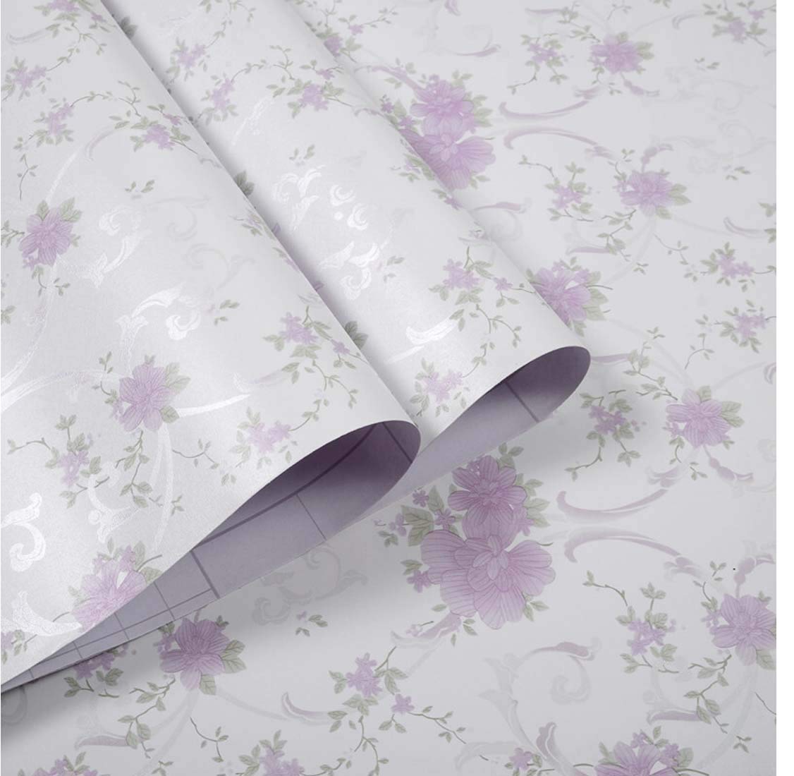 CHENGZHG Floral Shelf Paper Self Adhesive Shelf Liner Dresser Drawer Sticker Decorative Flower Contact Paper for Furniture Drawer Cabinet 17.7 Inch x 16.4 Feet (Little Purple)