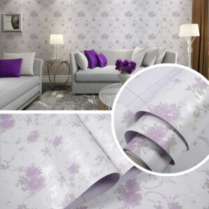 CHENGZHG Floral Shelf Paper Self Adhesive Shelf Liner Dresser Drawer Sticker Decorative Flower Contact Paper for Furniture Drawer Cabinet 17.7 Inch x 16.4 Feet (Little Purple)